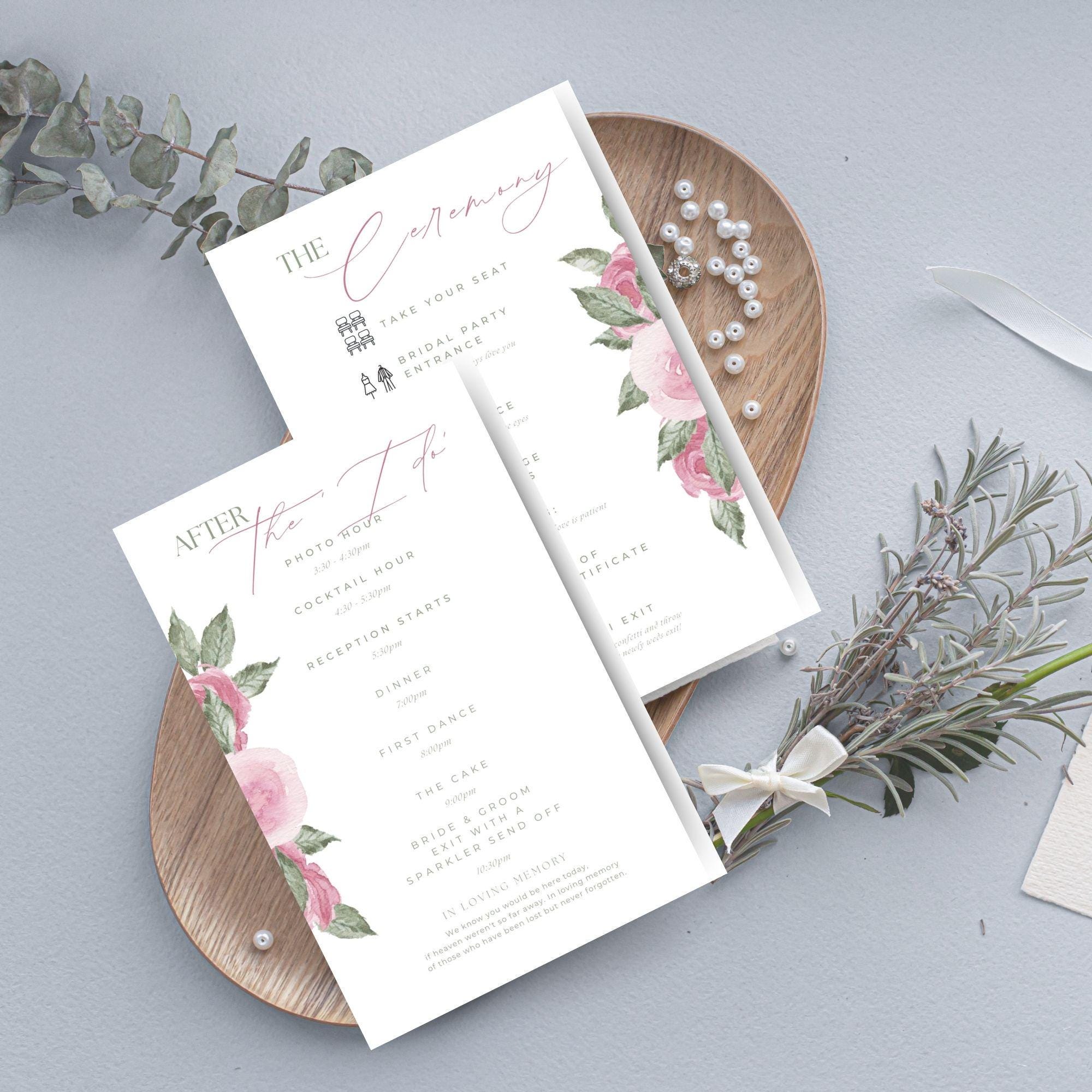 Dust Pink Floral Wedding Program Template: Editable Bi-fold Design ...