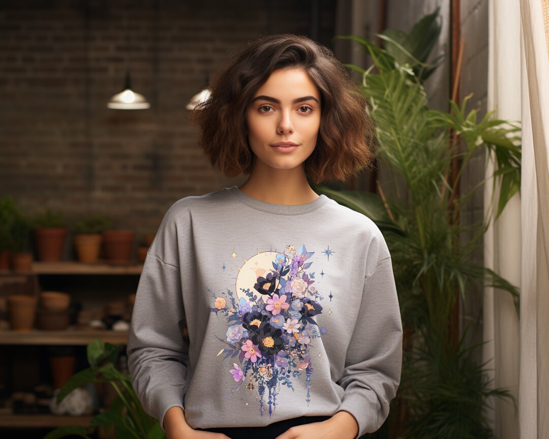 Gothic Floral Moon Jumper: Enchanting Noir Moon Blooms on Soft Fabric ...