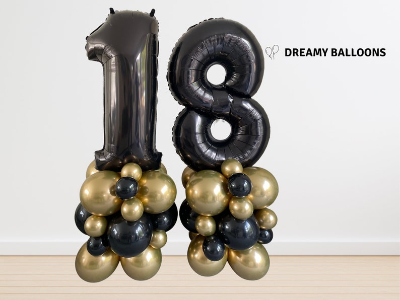 Large DIY Black & Gold Balloon Stack, DIY Balloon Stack, 21st Birthday ...