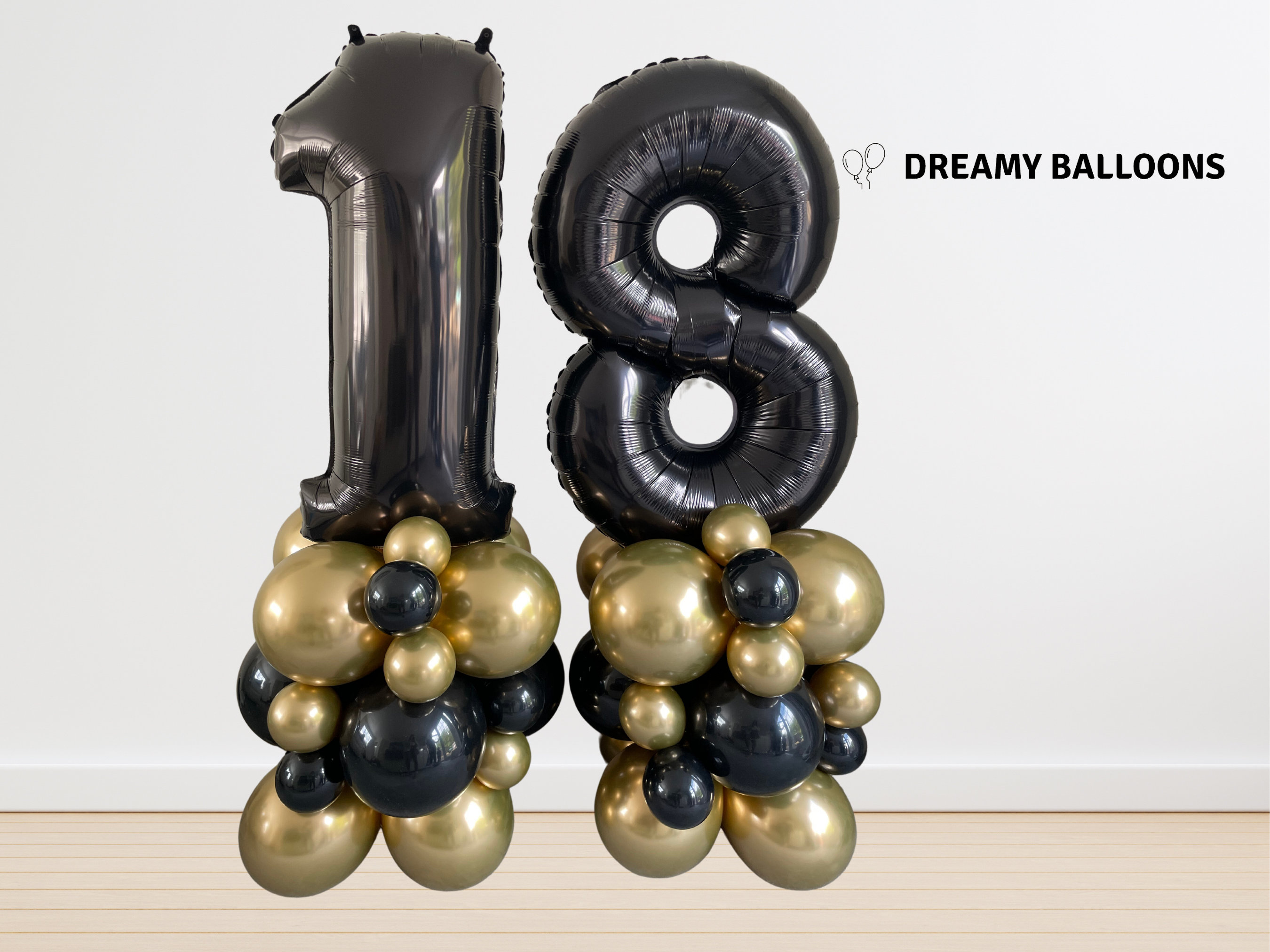 Large DIY Black & Gold Balloon Stack, DIY Balloon Stack, 21st Birthday Balloons, 18th Birthday ...