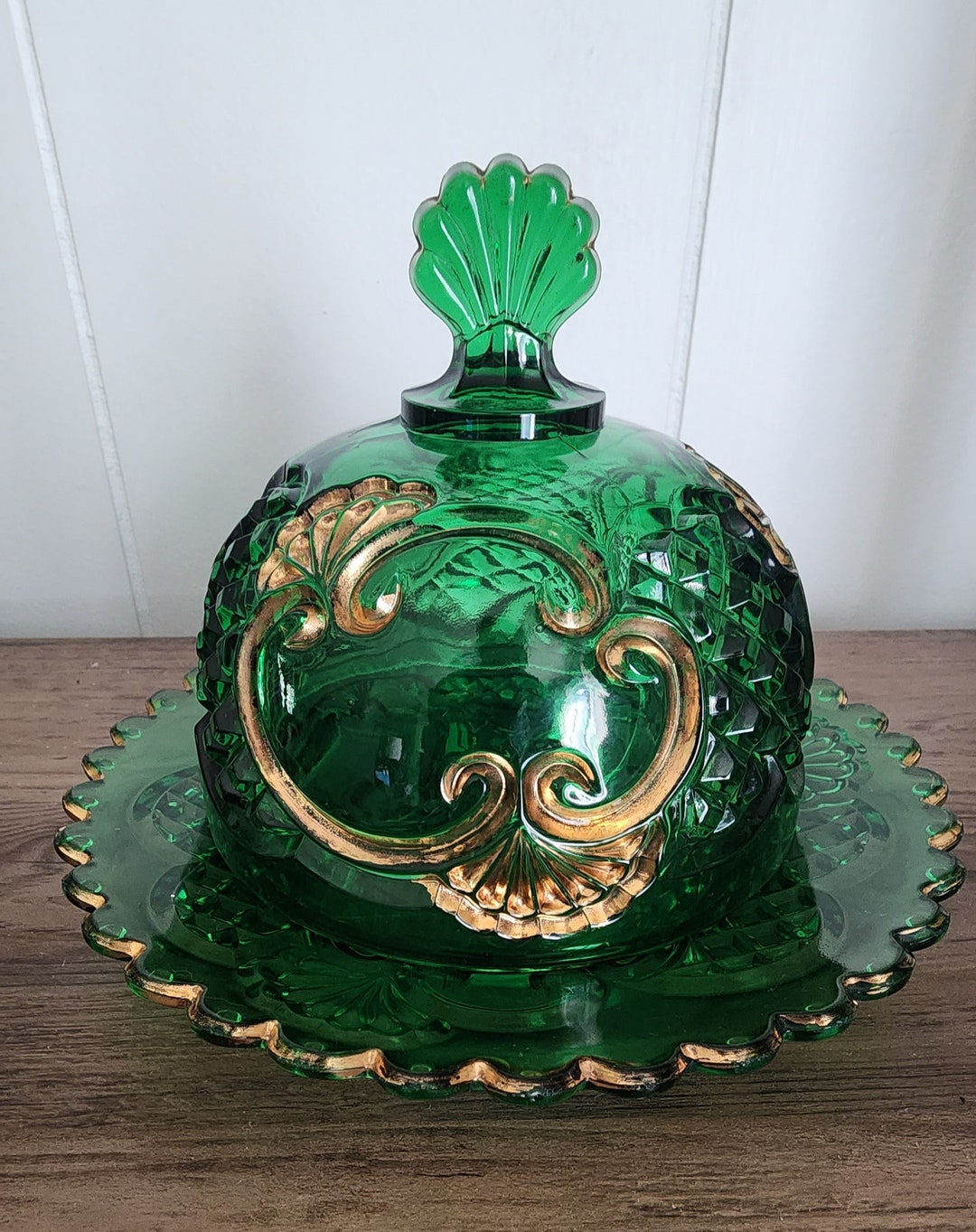 Antique EAPG Croesus Riverside Glass Emerald Covered Butter Dish Circa ...