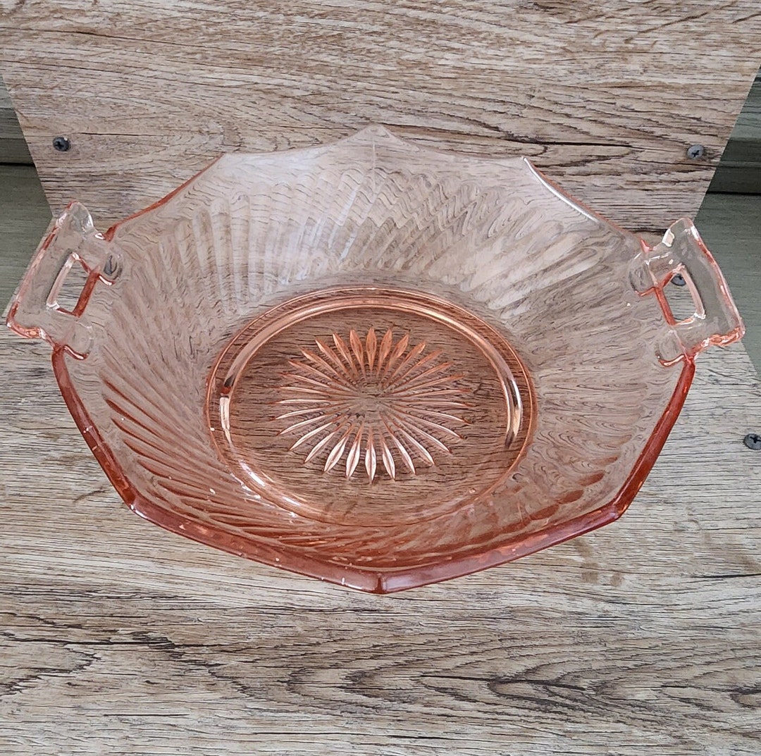 Vintage Imperial Depression Glass Pink Twisted Optic Handled Serving ...