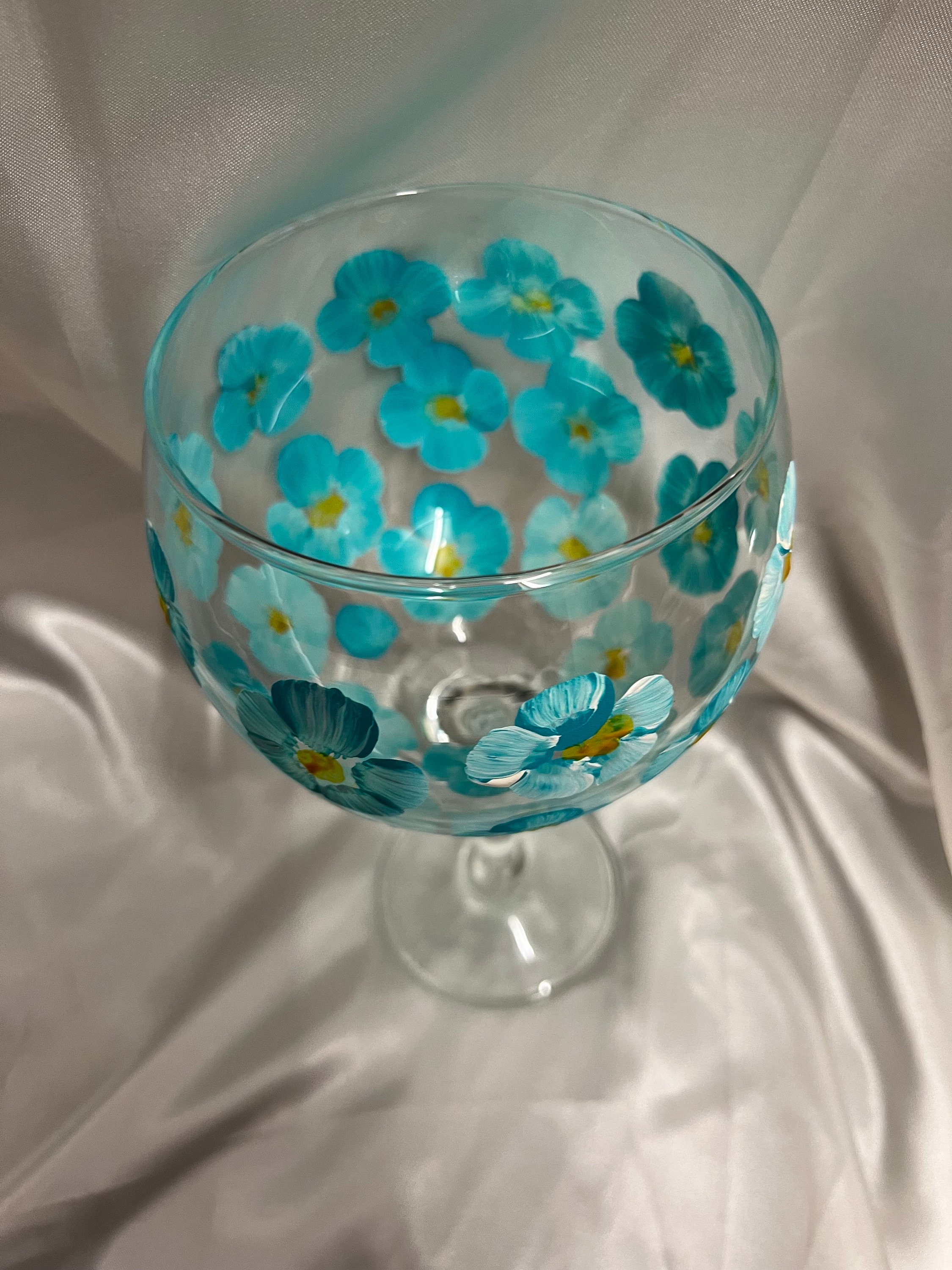 Gin Glass Hand Painted With Turquoise Blossom Style Blooms - Etsy