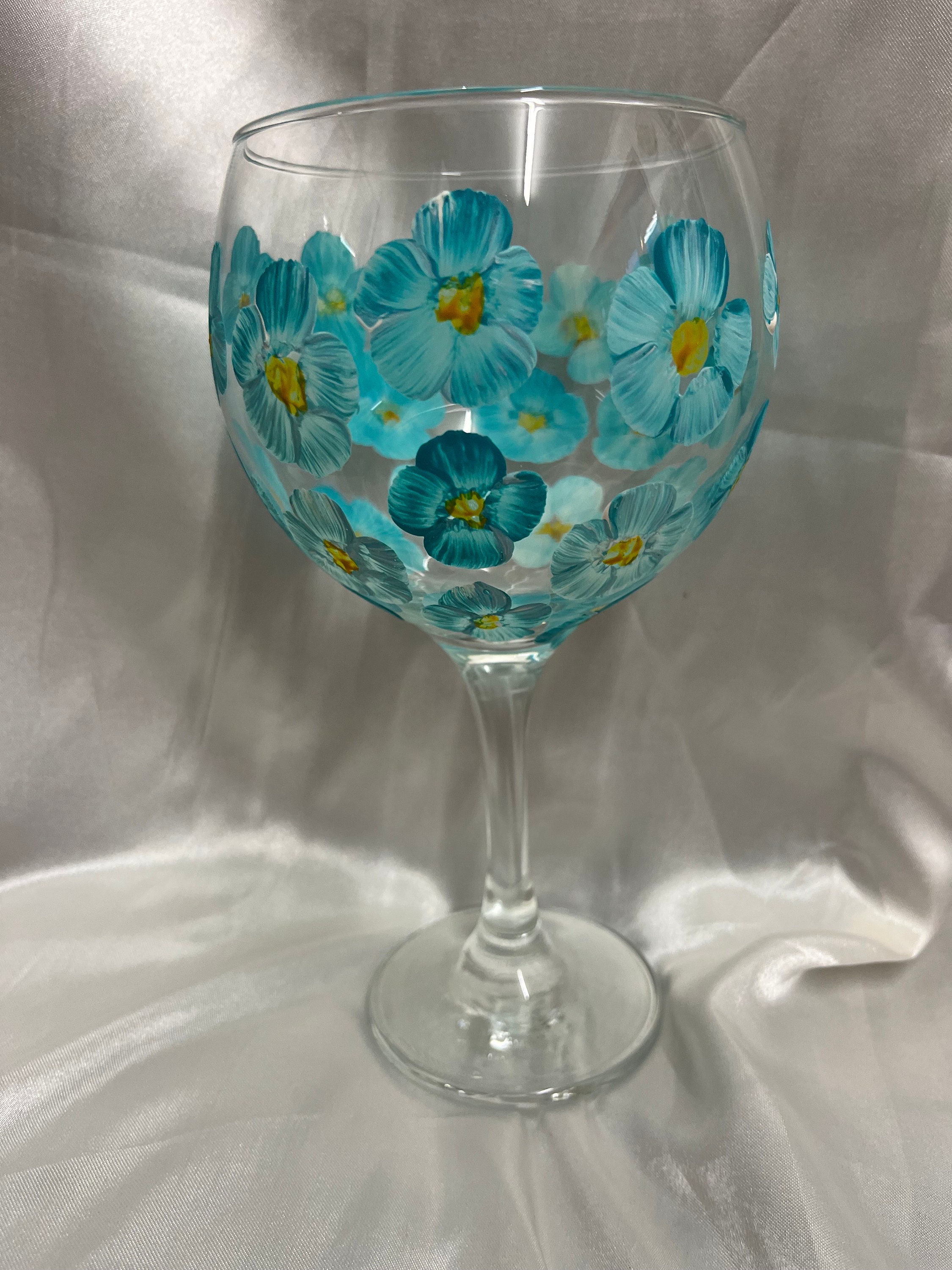 Gin Glass Hand Painted With Turquoise Blossom Style Blooms - Etsy