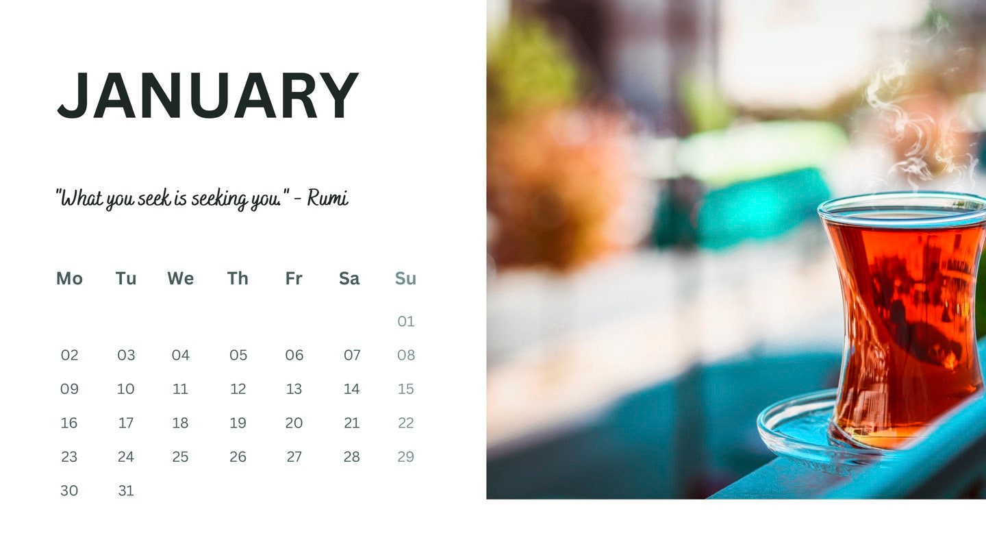 Printable 2023 Calendar With Rumi Quotes, PDF, 1920px X 1080px, Digital ...