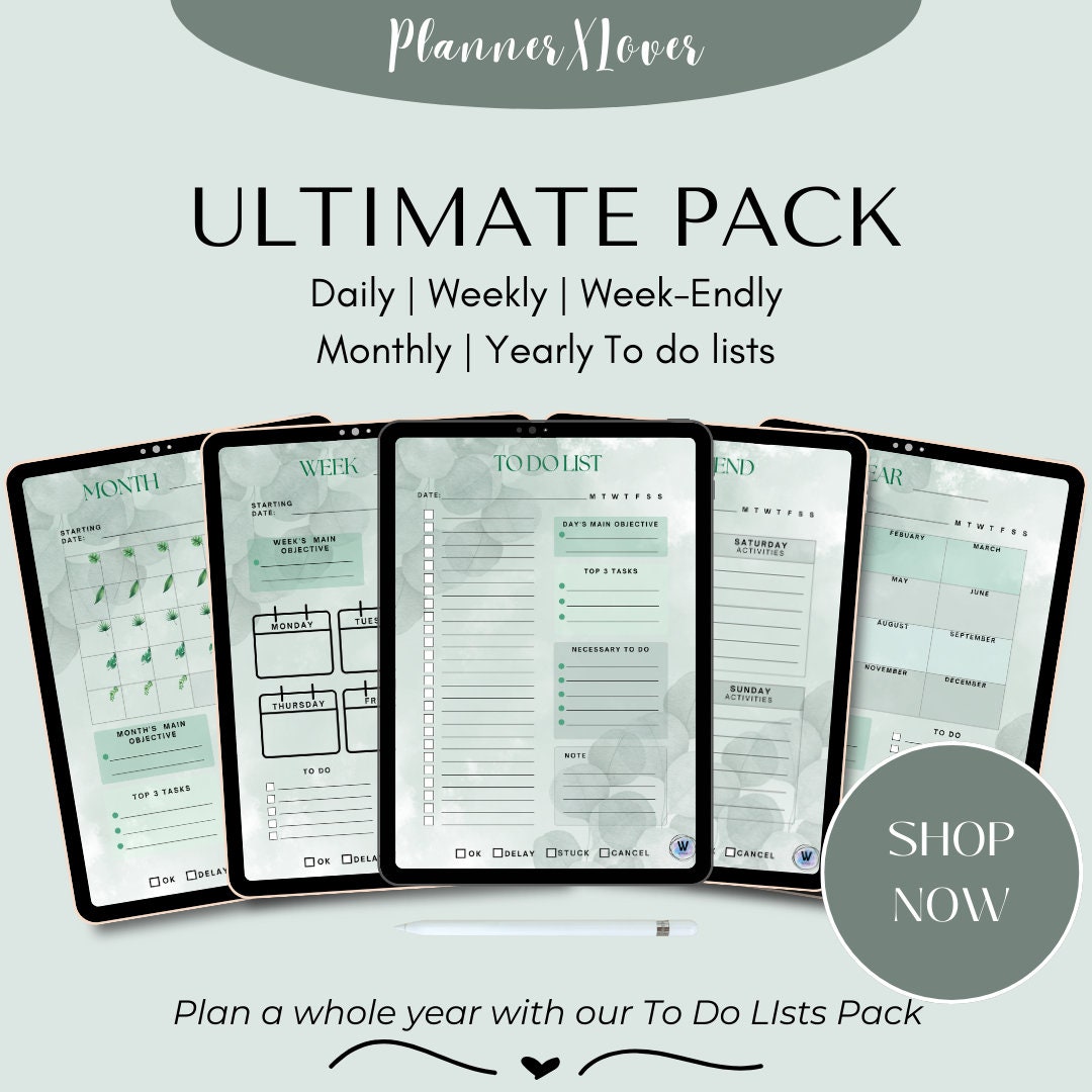 ULTIMATE to Do Lists Pack-greenery Theme - Etsy