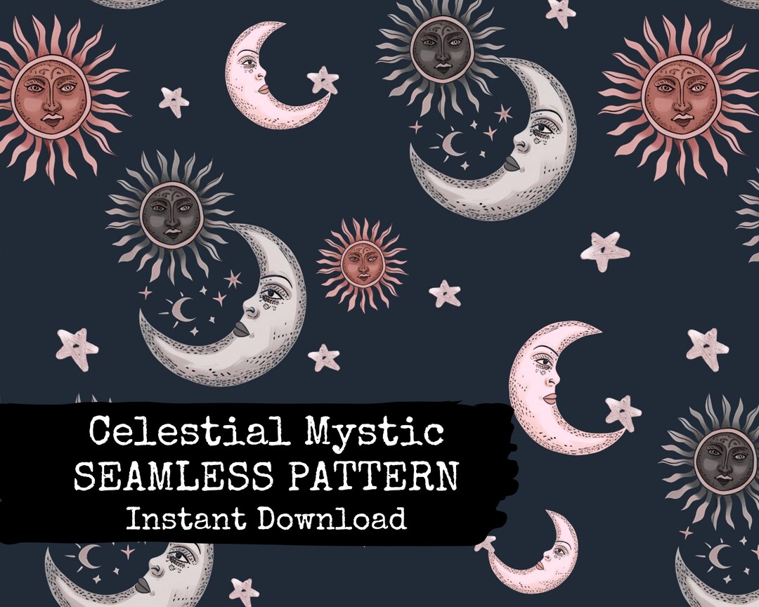 Celestial Digital Seamless Pattern Suns Moons & Stars Surface Design ...