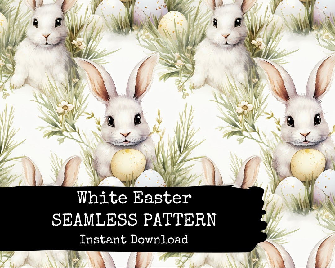 White Easter Bunnies and Eggs Seamless Pattern File - Spring Rabbits ...