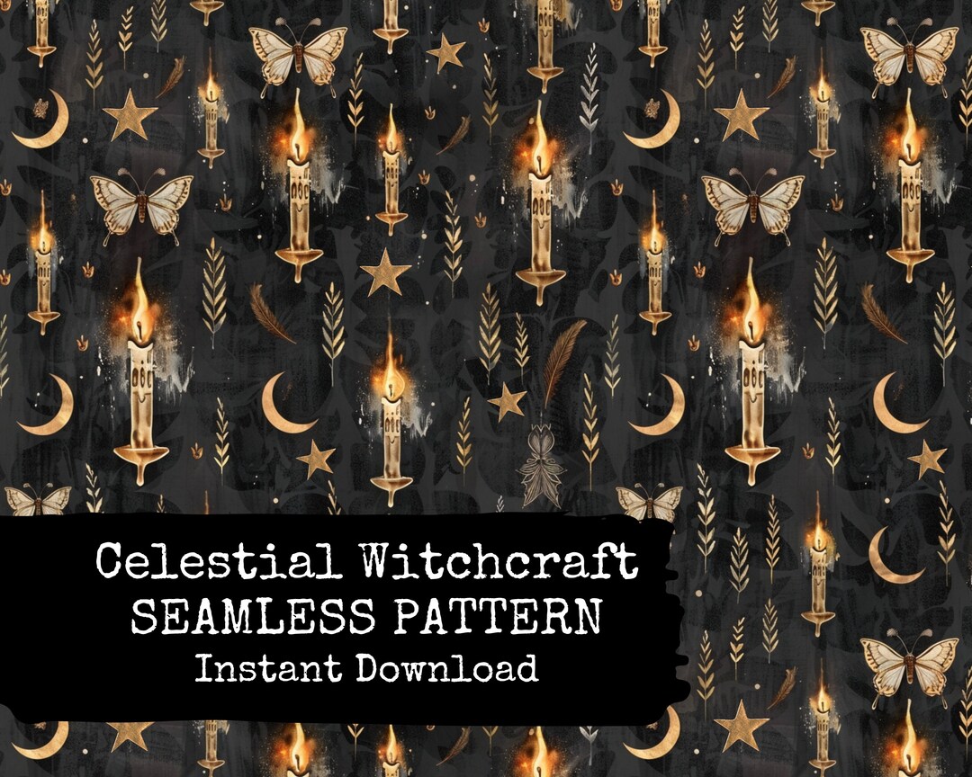 Celestial Witchy Seamless Pattern File - Witch Moon Digital Repeating ...