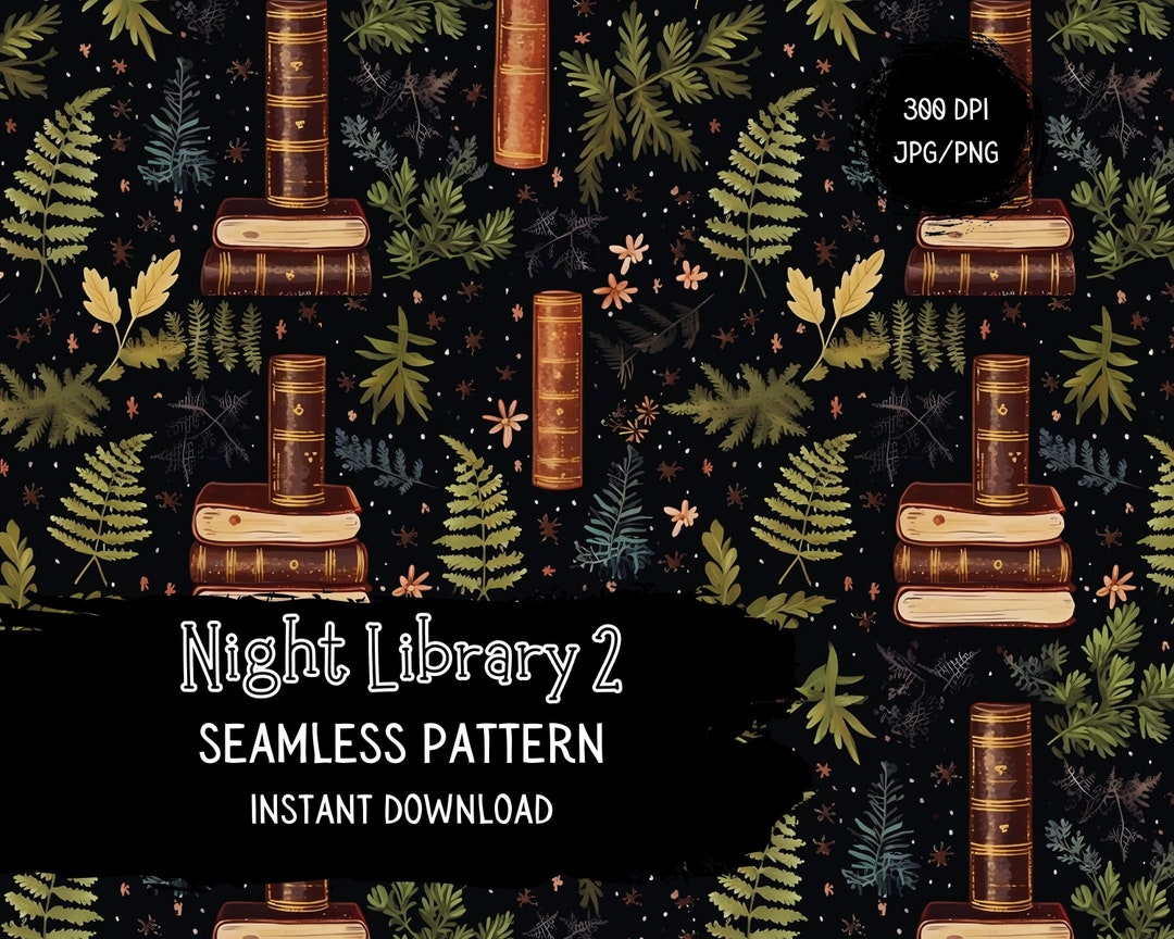 Dark Academia Seamless Pattern File - Books & Ferns - Dark Aesthetic ...