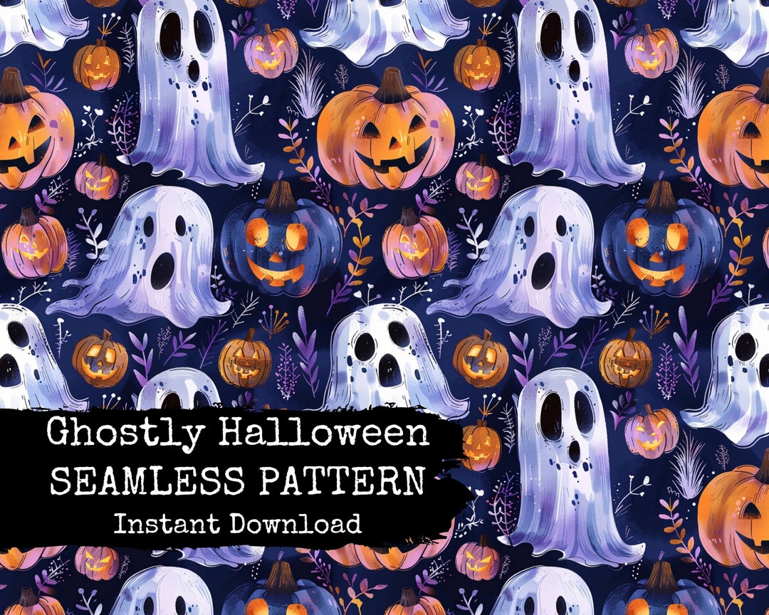 Cute Ghost Halloween Seamless Pattern File -spooky Ghosts Digital ...
