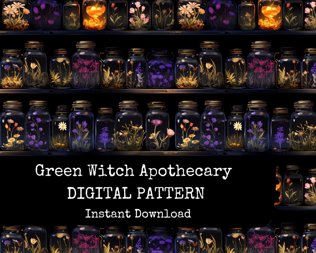 Witchy Seamless Repeat Pattern - Spell Jar Digital Paper for the Green ...