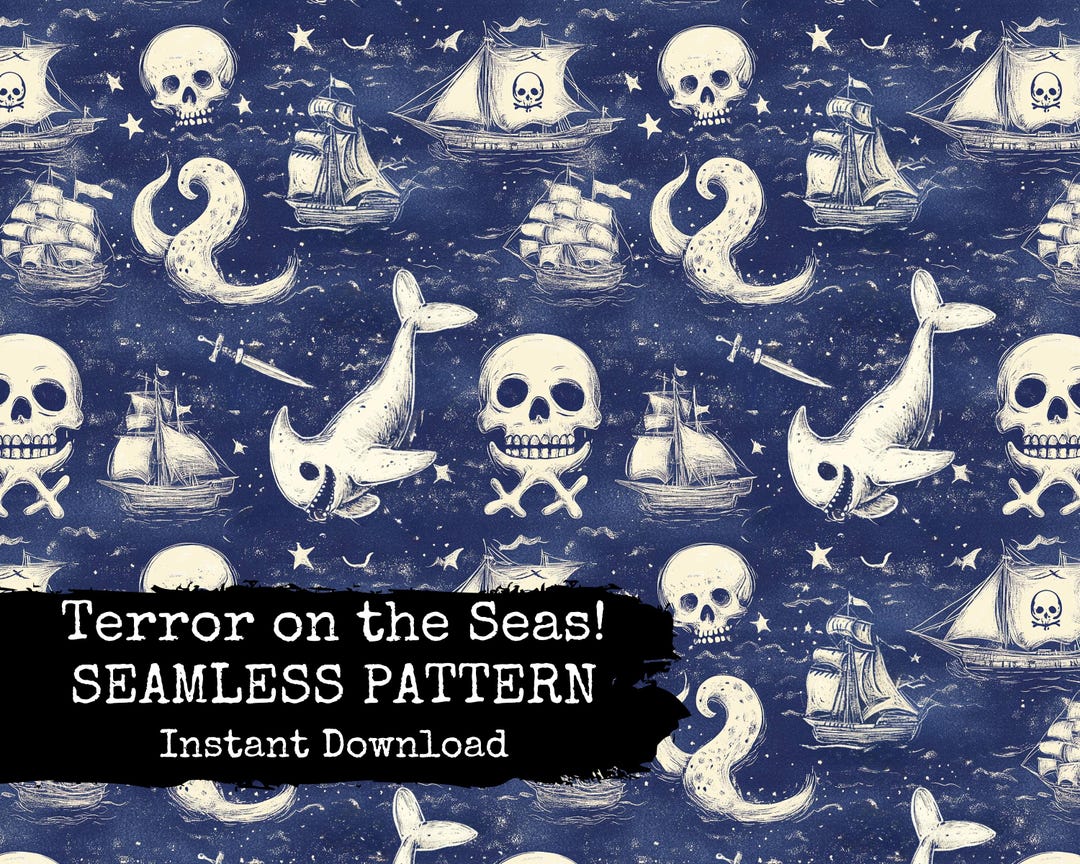 Horror Pirate for Brave Kids Seamless Pattern File - Haunted Ships ...
