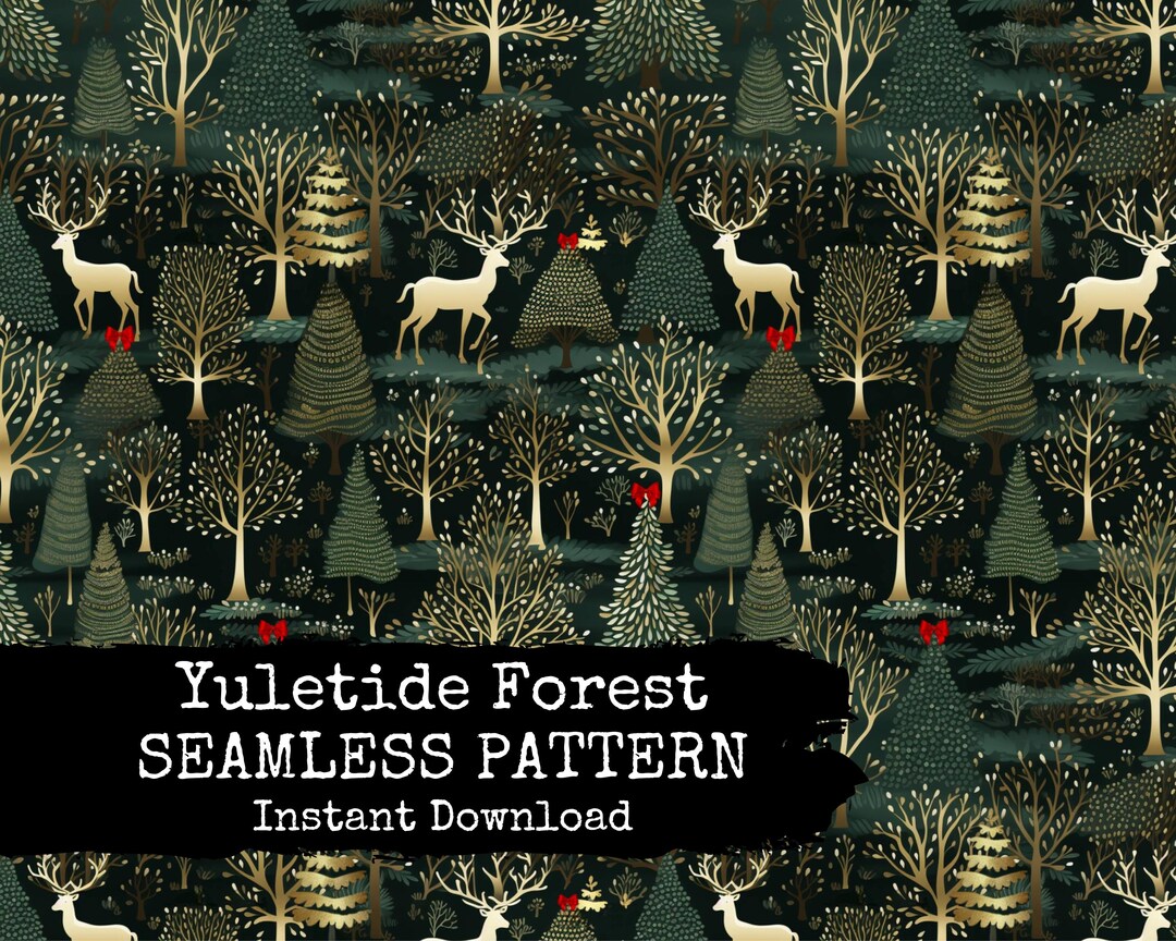 Yule Seamless Pattern File - Winter Forest Scene Christmas Digital ...