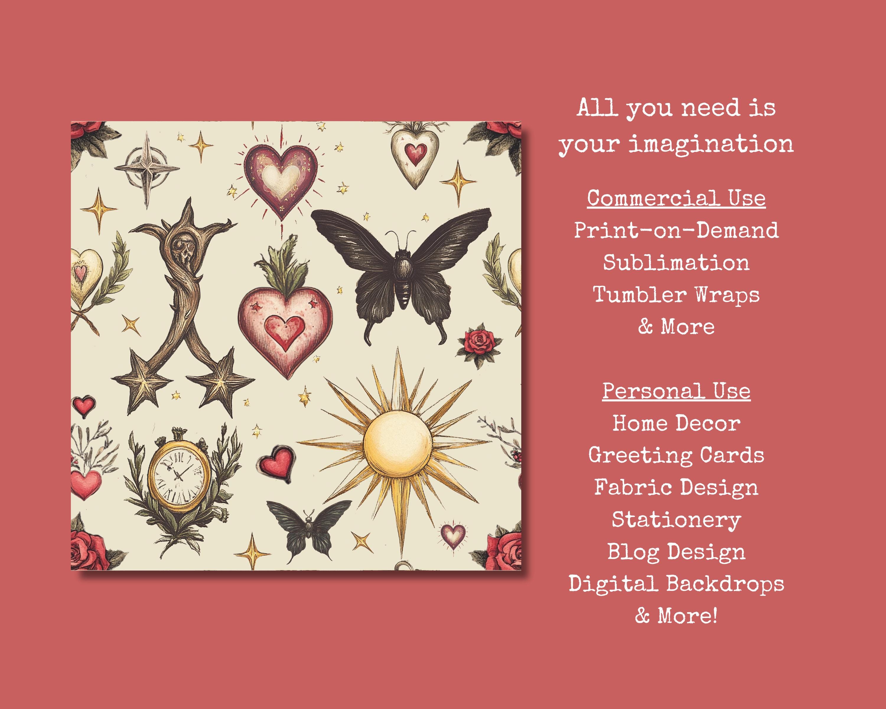 Goth Valentine Seamless File - Watercolor Celestial Hearts Digital ...