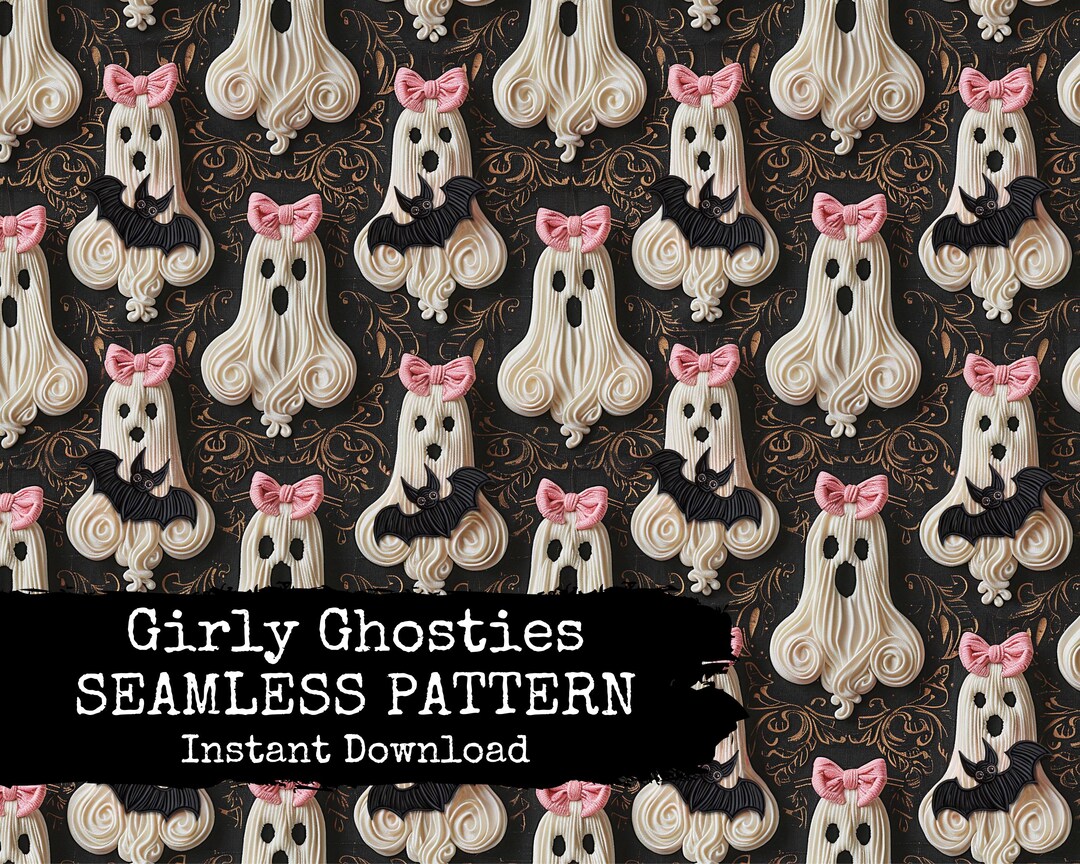 Coquette Ghosts in Pink Bows Digital Seamless File - Hallloween Faux 3D ...
