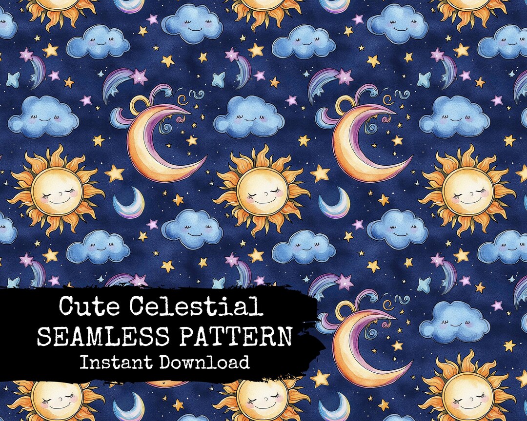 Cute Kids Celestial Seamless Pattern File - Sun Moons and Shooting ...