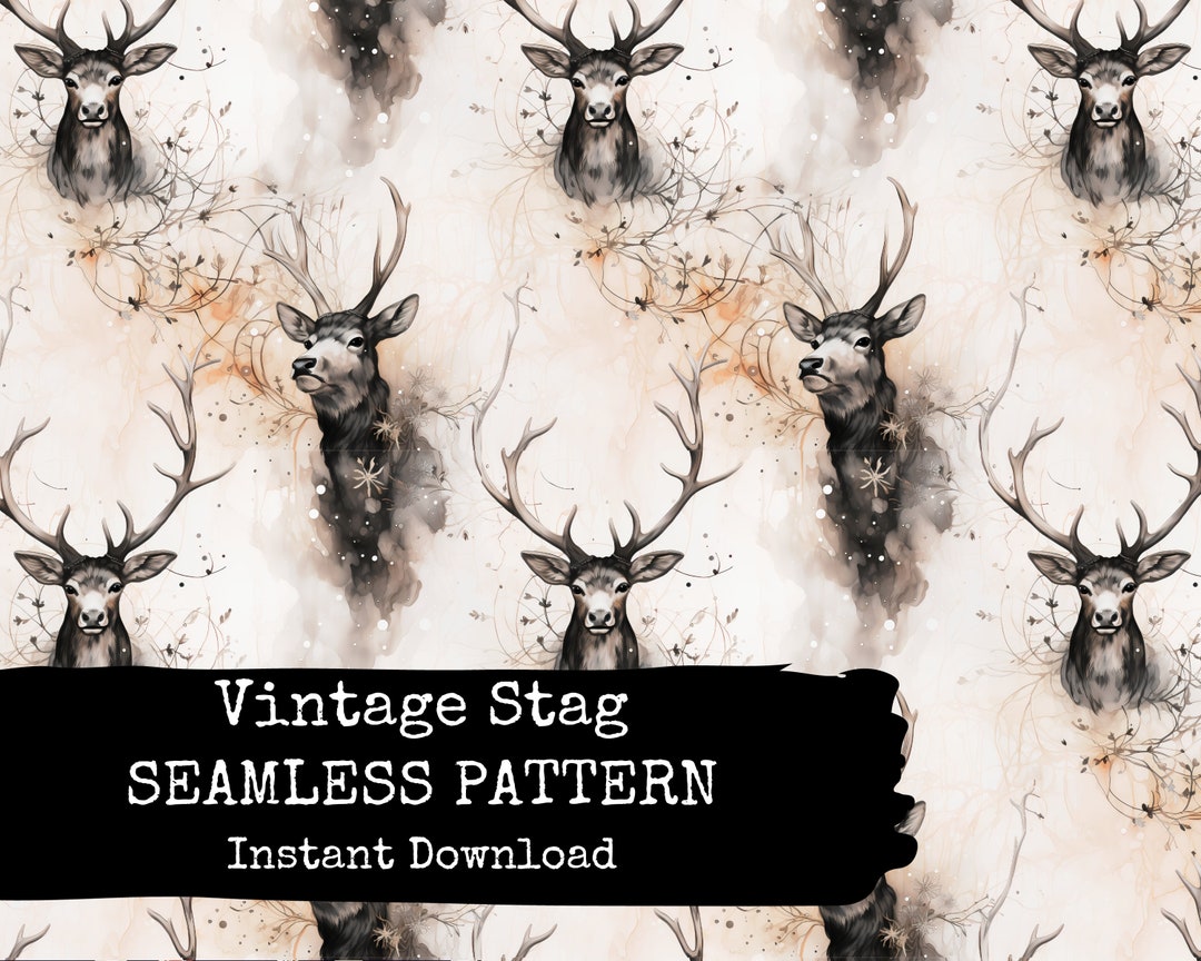 Vintage Stag Head Seamless Pattern File - Retro Deer Digital Paper ...