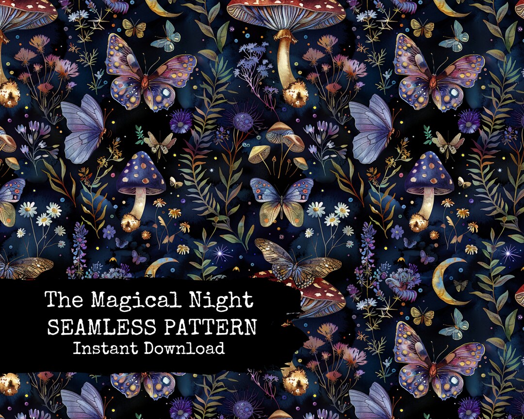Celestial Witch Garden Seamless PNG File - Dark Floral and Butterfly ...