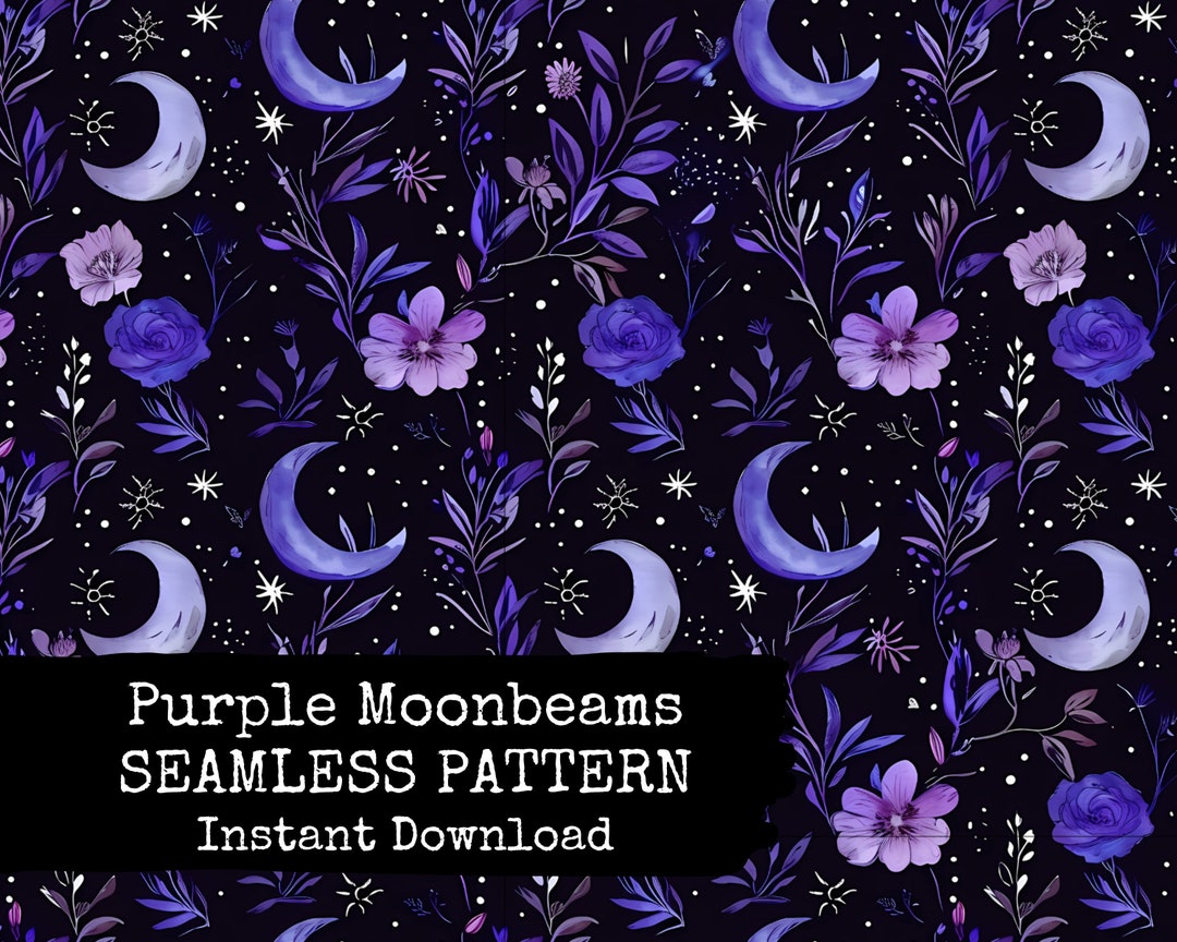Celestial Flowers Seamless Pattern Digital Design - Moon Witch Purple ...