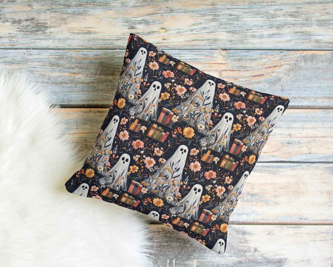Boho Book Lovers Seamless Digital File - Ghost Floral Library Faux ...