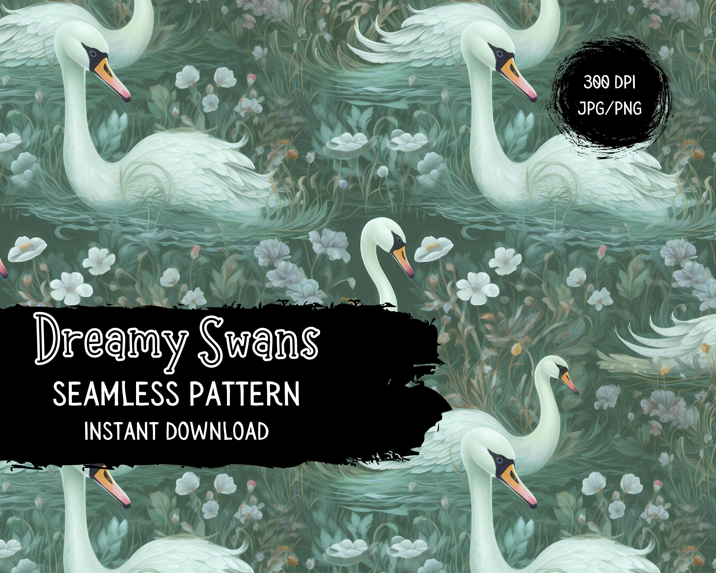 Dreamy Swans Digital Wallpaper Tile for Home Decor or - Etsy