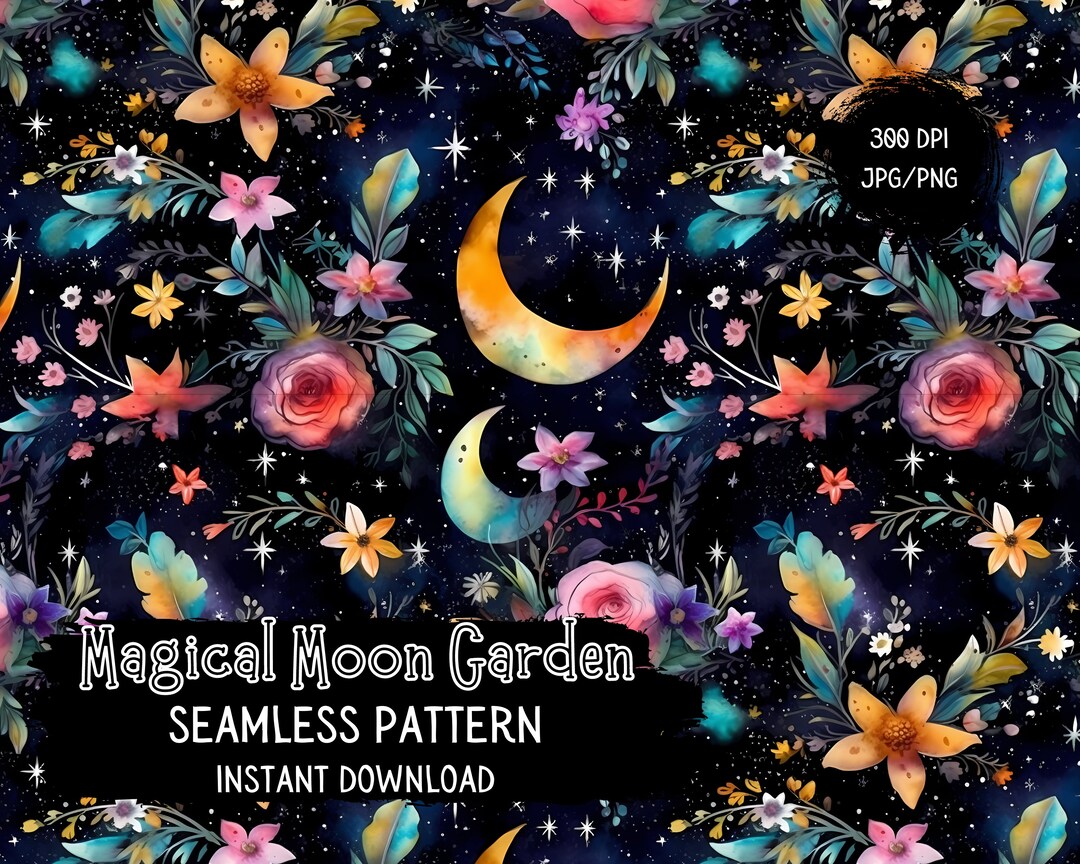 Witchy Night Garden Seamless Pattern File - Celestial Digital Paper -instant Download ...