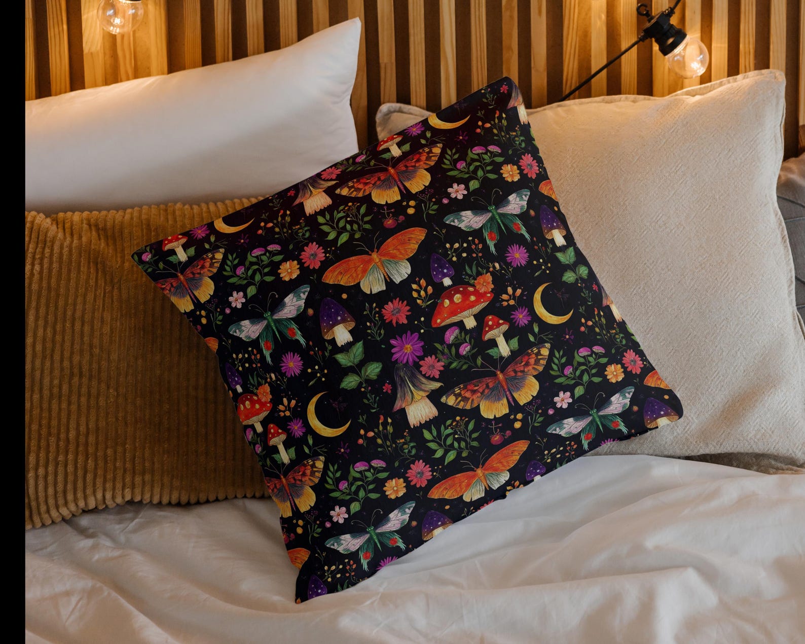 Witchy Night Garden Seamless Pattern File - Moon Moth and Mushrooms ...
