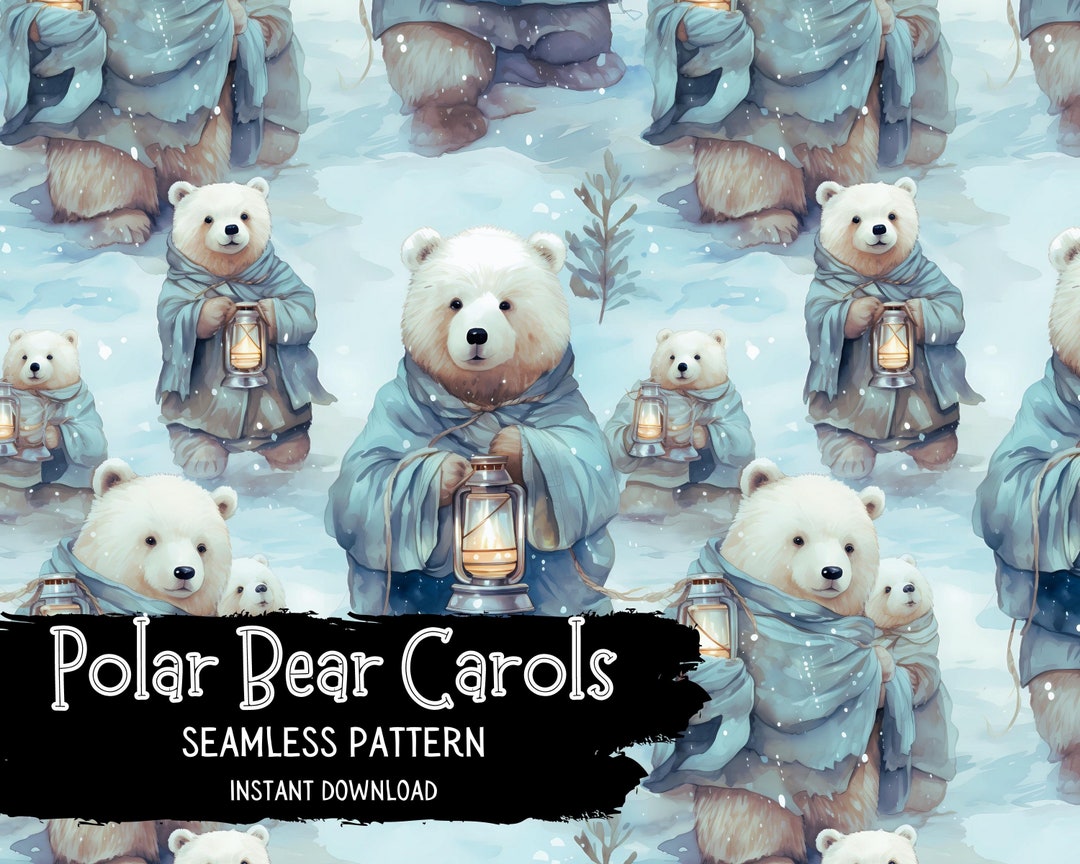 Polar Bear Digital Paper - Christmas Winter Scene Seamless Pattern File ...