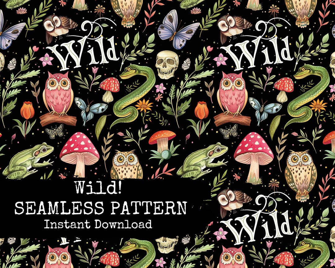 Dark Cottagecore Flora and Fauna Seamless Pattern Design - Dark Witchy ...