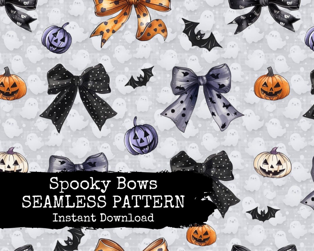 Spooky Bows and Bats Digital Seamless File Halloween Girly Coquette ...