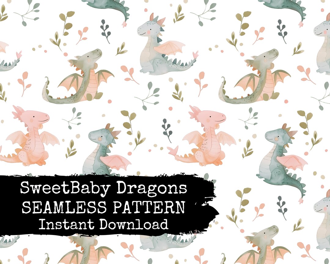 Cute Baby Dragons Kids Seamless Pattern Design - Dragon Digital Repeat ...