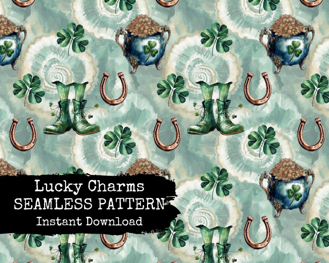 St Patricks Lucky Charms Seamless Pattern File - Shamrocks Horseshoes ...