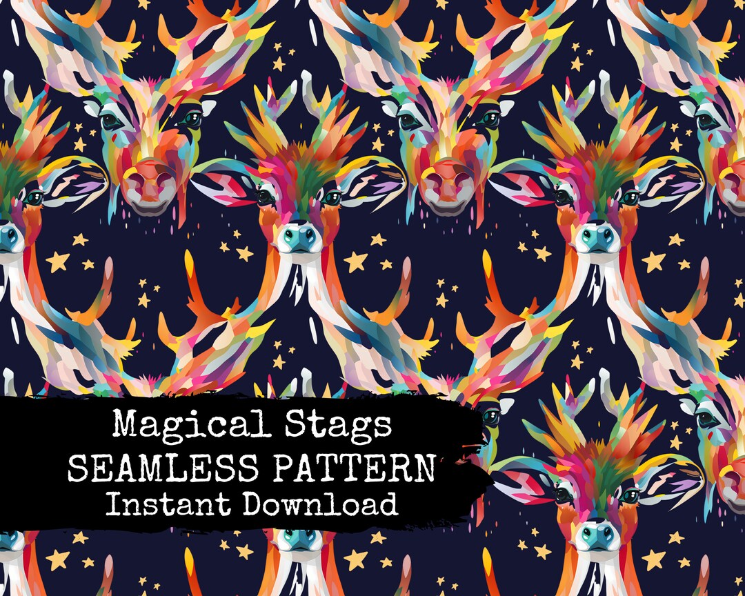 Magical Stag Head Seamless Pattern File Reindeer and Stars Digital ...