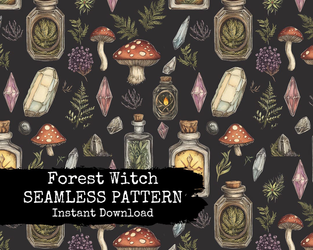 Forest Witch Digital Seamless File - Woodland Witchcraft With Crystals ...