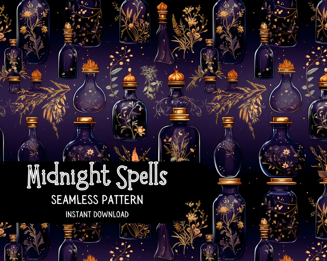 Witchy Seamless Pattern Paper, Spell and Potion Bottles for Instant ...
