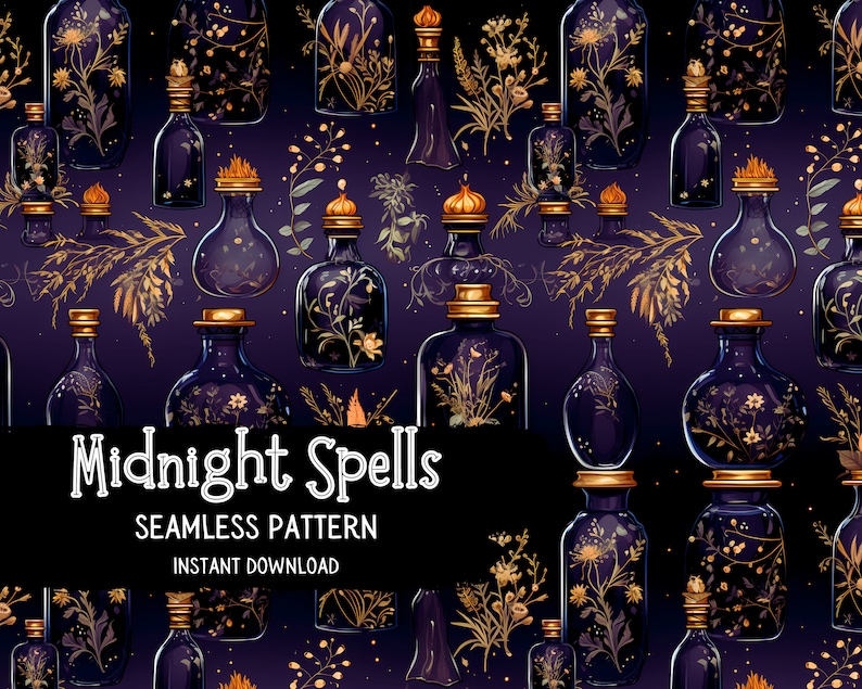 Witchy Seamless Pattern Paper Spell and Potion Bottles for - Etsy