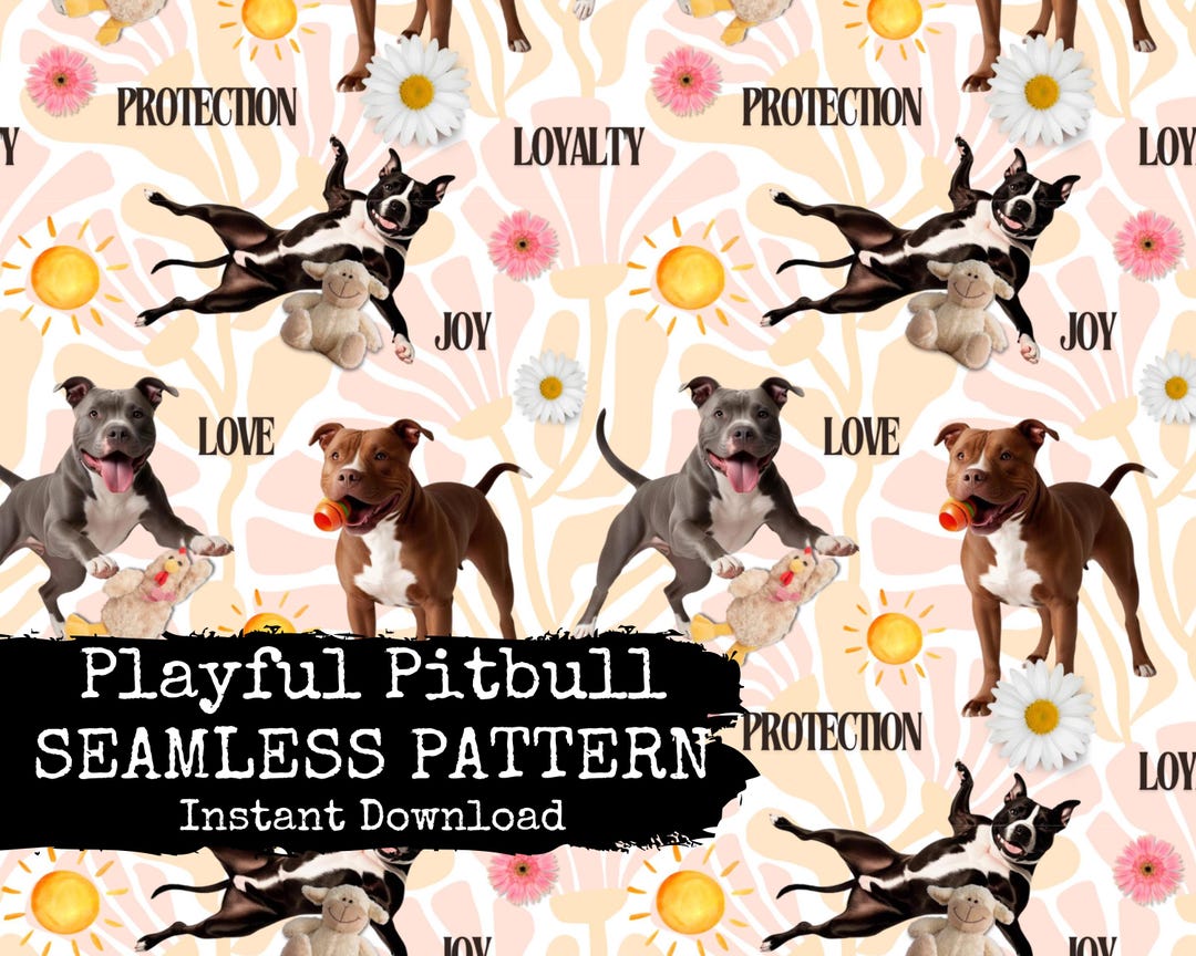 Pitbull Seamless Pattern File - Pittie Pretty Digital Repeating Pattern ...