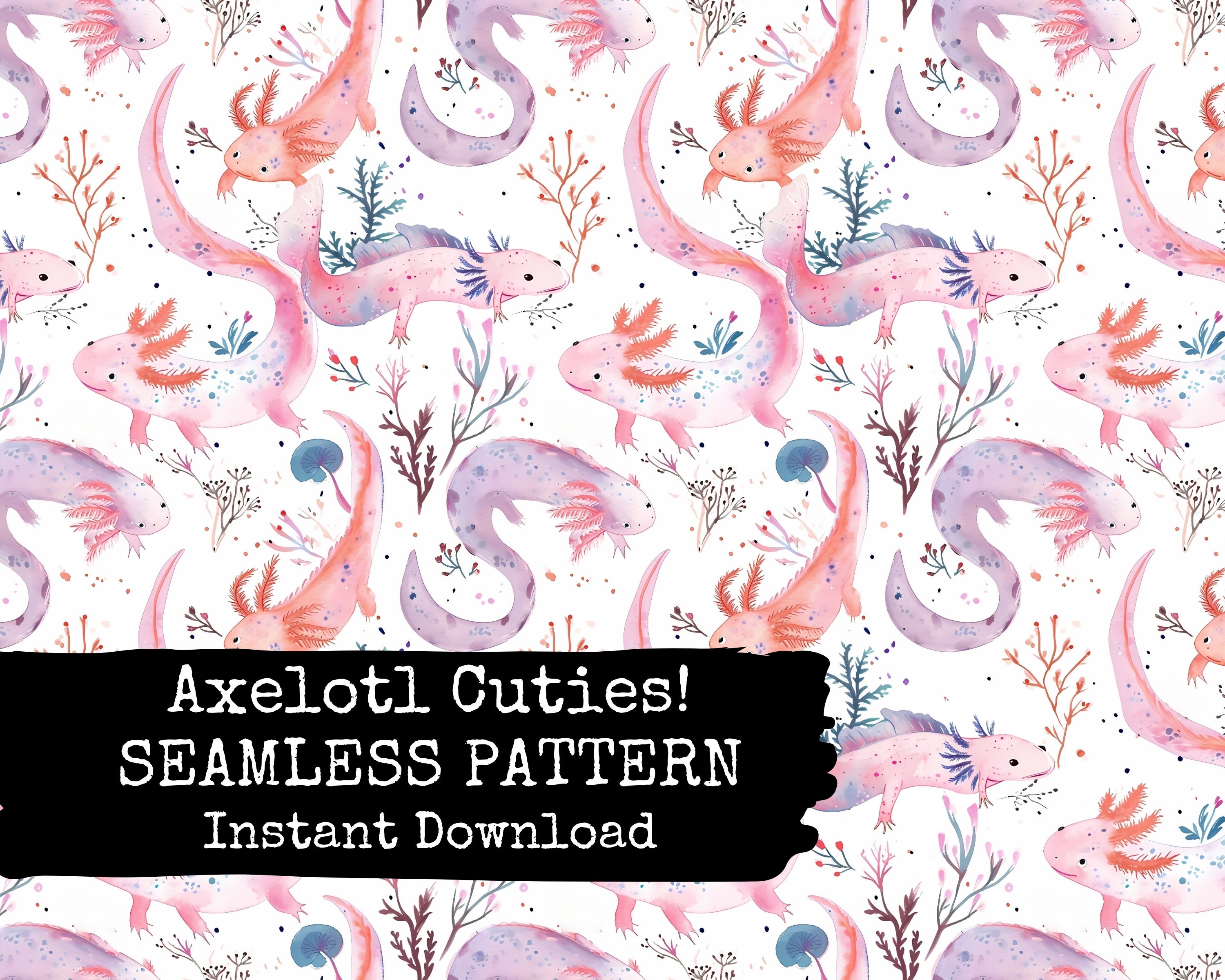 Cute Axolotl Seamless Pattern Surface Design Kids Pastel Salamander ...