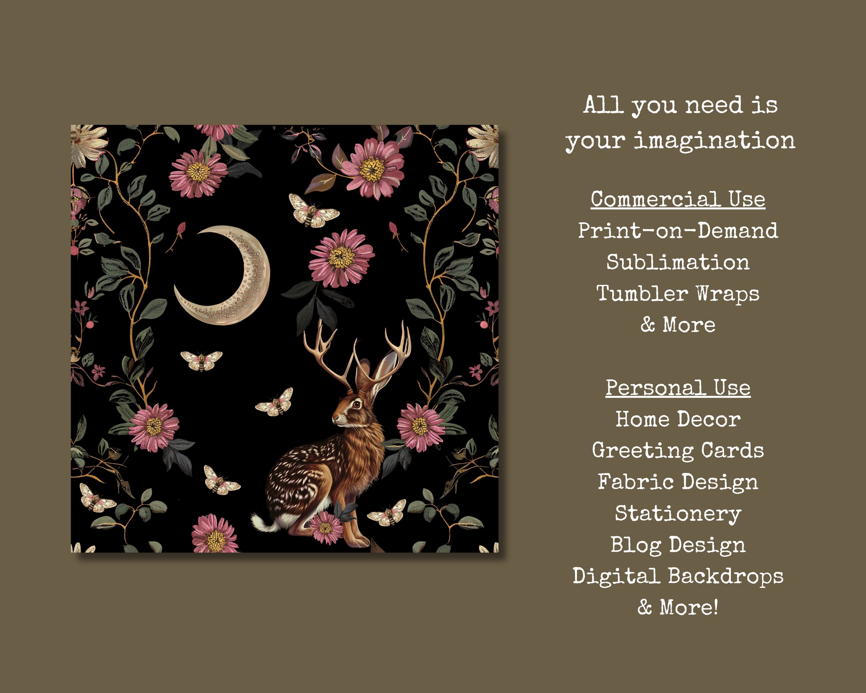 Jackalope Moon Seamless Pattern File - Cryptid Celestial Woodland ...