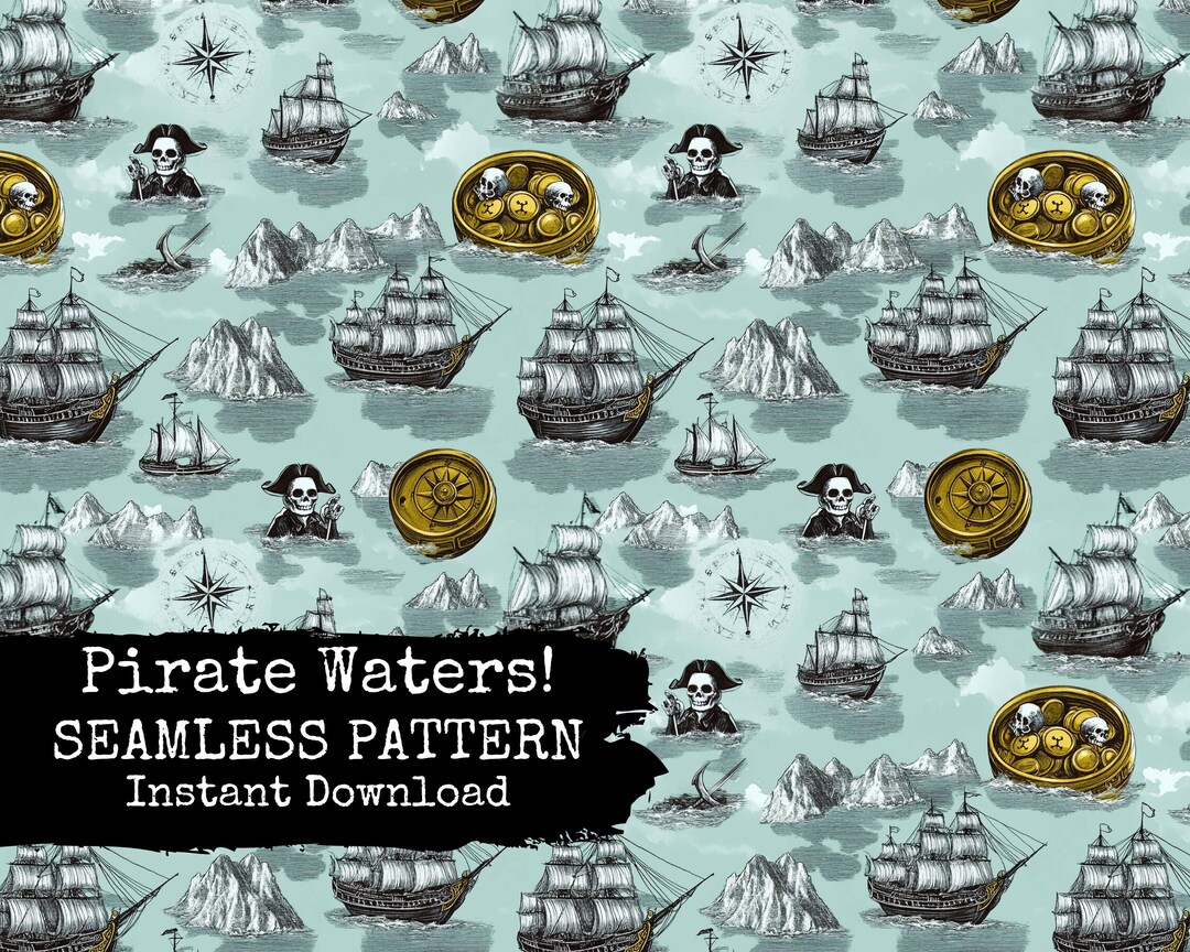 Pirate Seamless Pattern Design for Boys - Digital Nautical Repeating ...