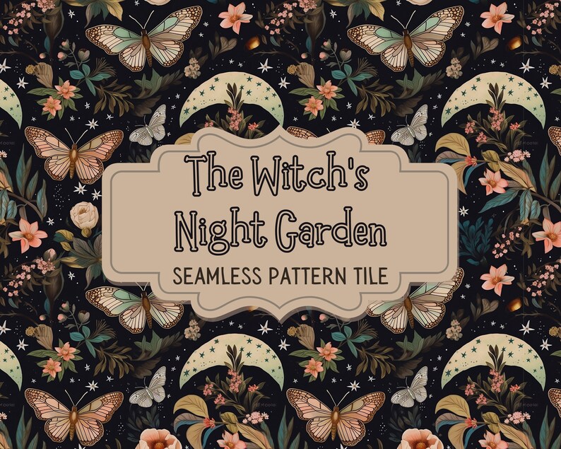 Witchy Night Garden Magical Seamless Pattern Surface Design - Etsy