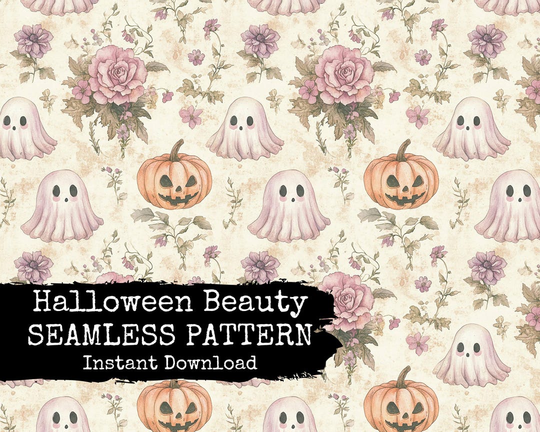 Pretty Ghosts and Flowers Digital Seamless File Instant Download - Cute ...