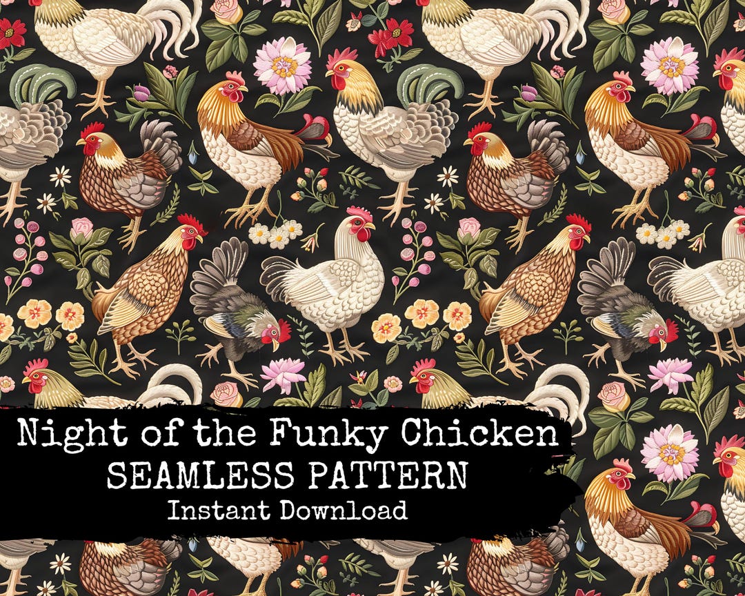 Whimsical Chicken Fabric Design Print - Chickens Embroidery Digital ...