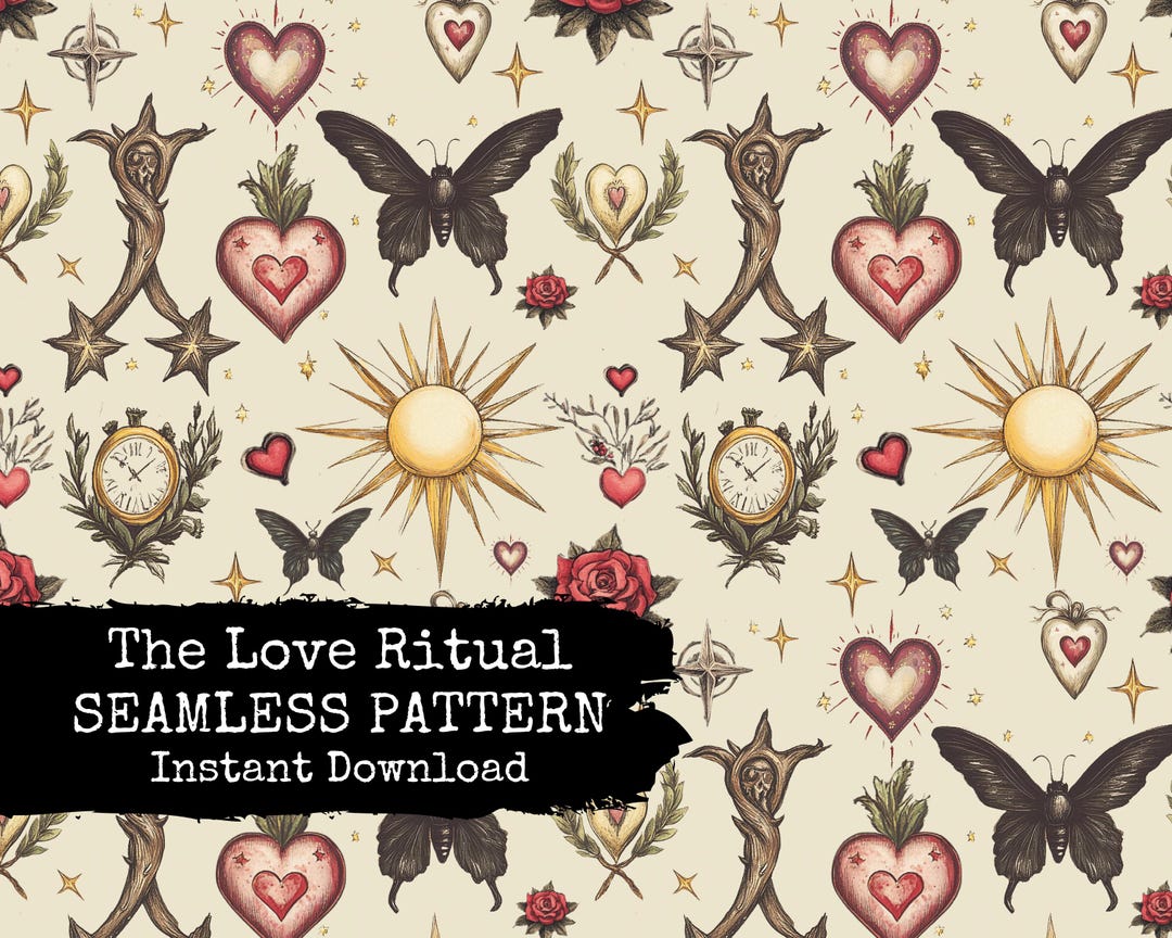 Goth Valentine Seamless File - Watercolor Celestial Hearts Digital ...