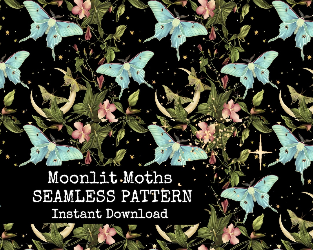 Celestial Luna Moth Seamless Pattern File - Witchy Moon Moth Digital ...