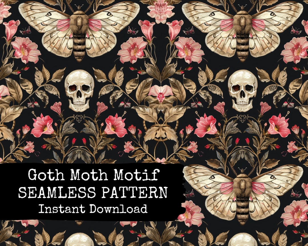 Moth and Skull Medieval Mural Seamless Pattern File - Gothic Moth ...