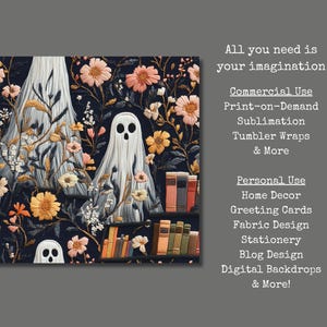 Boho Book Lovers Seamless Digital File - Ghost Floral Library Faux ...