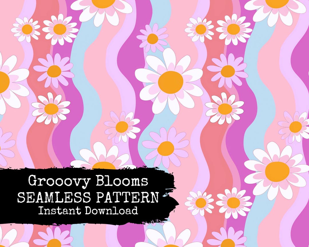 Retro Groovy Flowers Seamless Pattern File - Vintage Daisy Digital ...