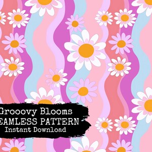 Retro Groovy Flowers Seamless Pattern File - Vintage Daisy Digital ...